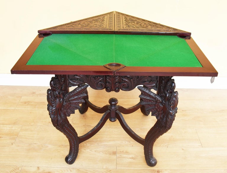 19th Century Chinese Carved Hardwood Envelope Card Table at 1stDibs