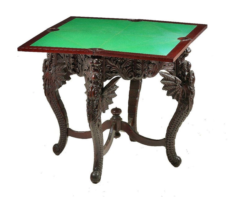 19th Century Chinese Carved Hardwood Envelope Card Table at 1stDibs