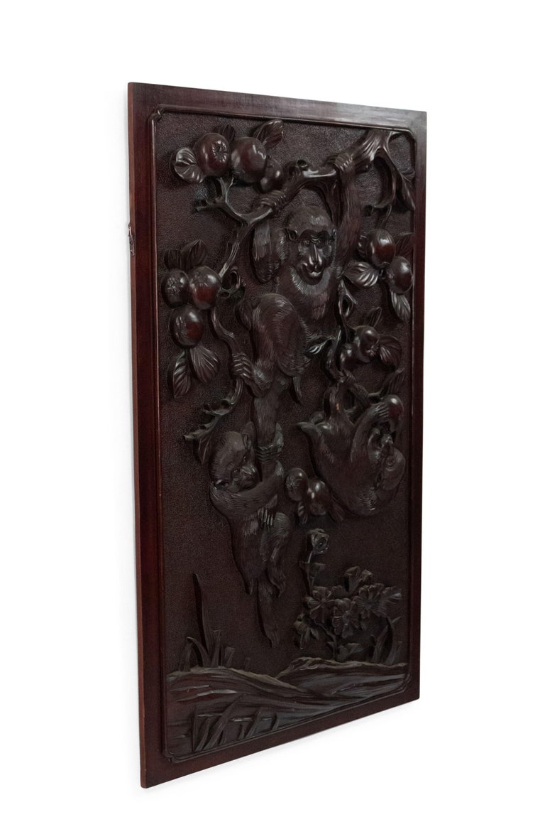19th Century Chinese Carved Scenic Monkey Wall Plaque For Sale at 1stDibs