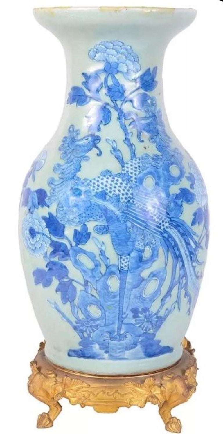 19th Century Chinese Celadon Blue and White Vase or Lamp For Sale at ...