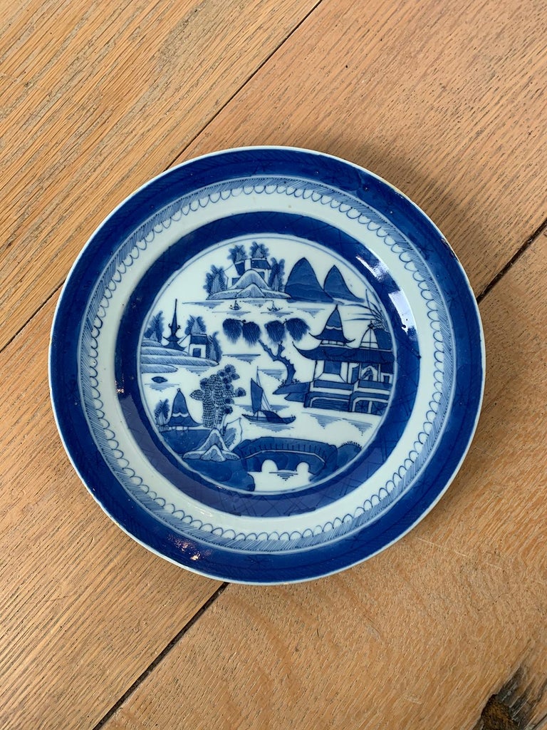 19th Century Chinese Export Canton Ware Blue and White Porcelain Plate ...