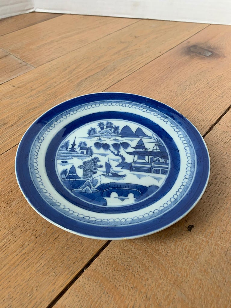 19th Century Chinese Export Canton Ware Blue and White Porcelain Plate ...