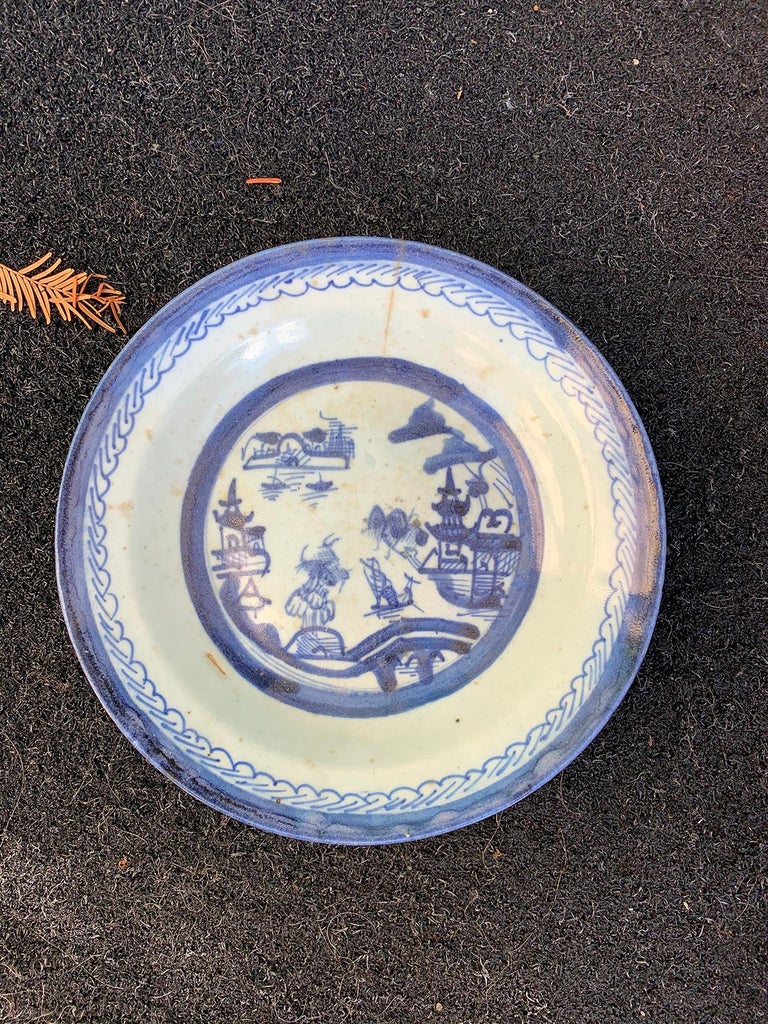 19th Century Chinese Export Canton Ware Blue and White Porcelain Plate ...