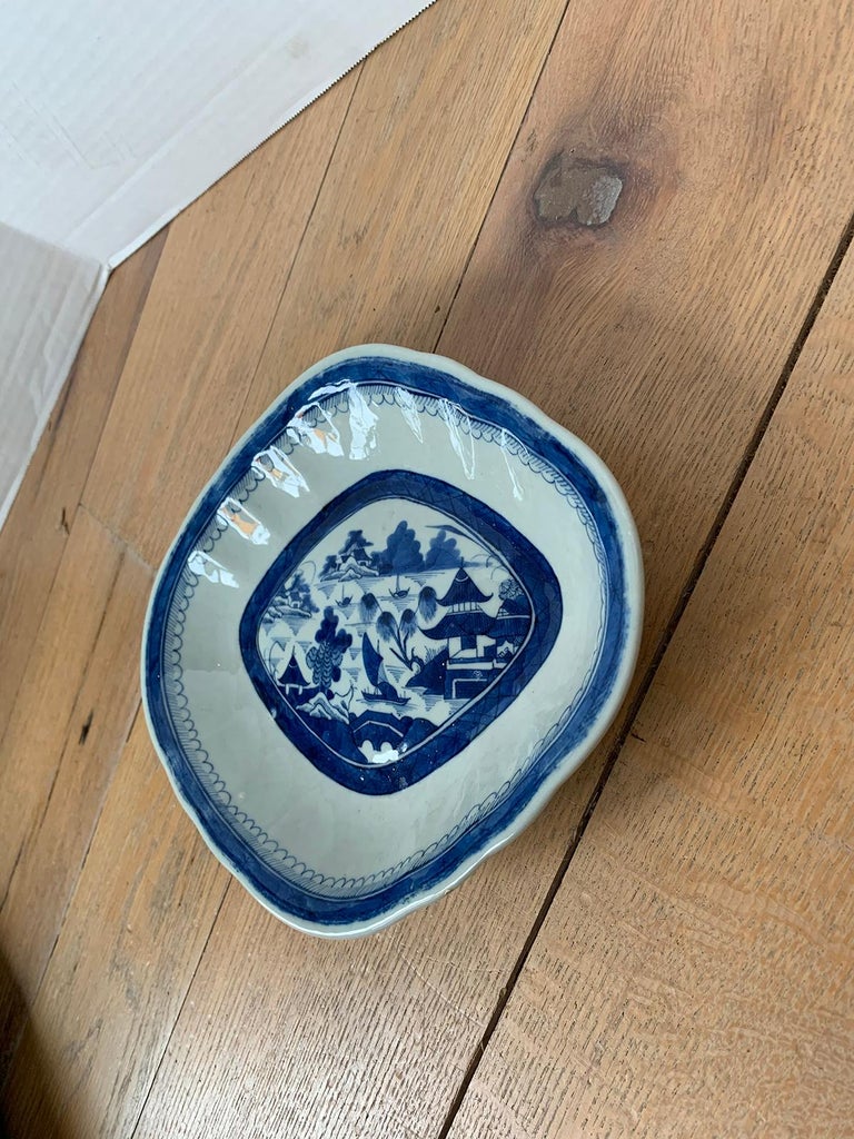 19th Century Chinese Export Canton Ware Oval Blue and White Porcelain ...