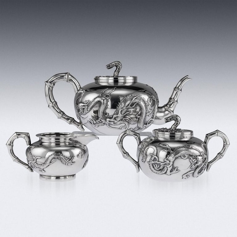 19th Century Chinese Export Silver Dragon Tea Set by Wang Hing, circa ...