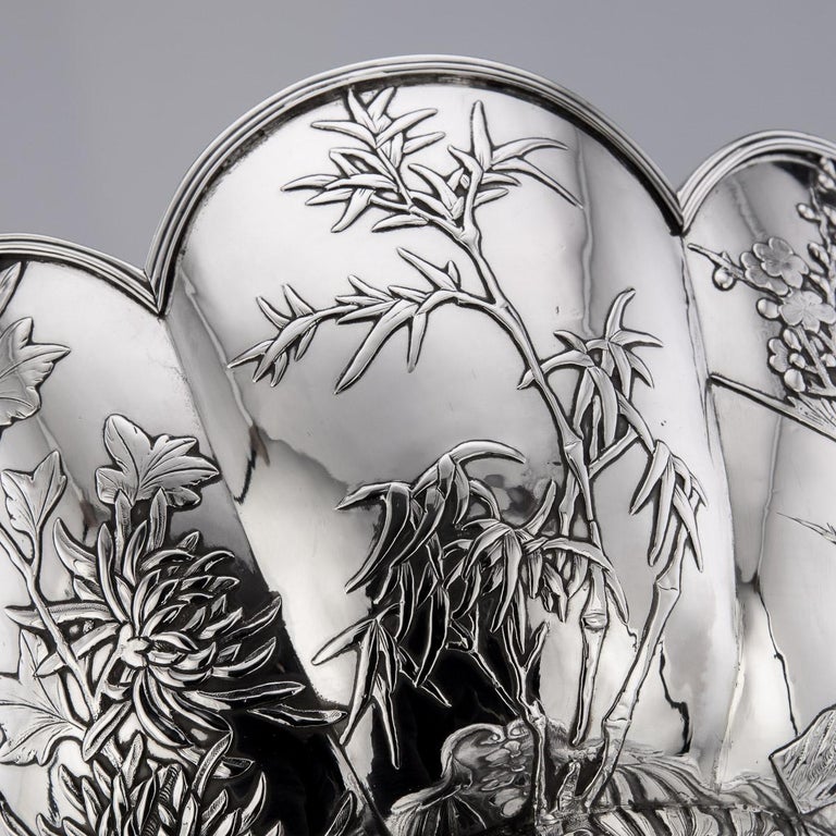 19th Century Chinese Export Solid Silver Bowl on Stand, Wang Hing, c ...