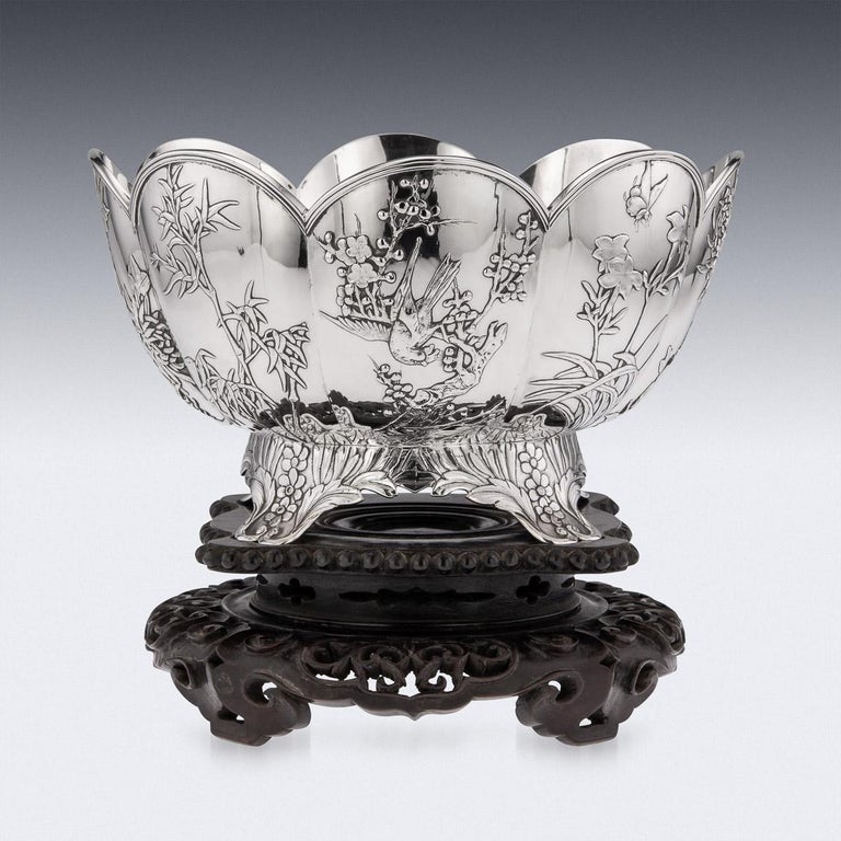 19th Century Chinese Export Solid Silver Bowl on Stand, Wang Hing, c ...