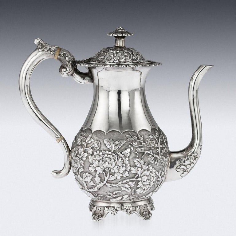 19thc Chinese Export Solid Silver Coffee Pot, Khe Cheong C.1860 at 1stDibs
