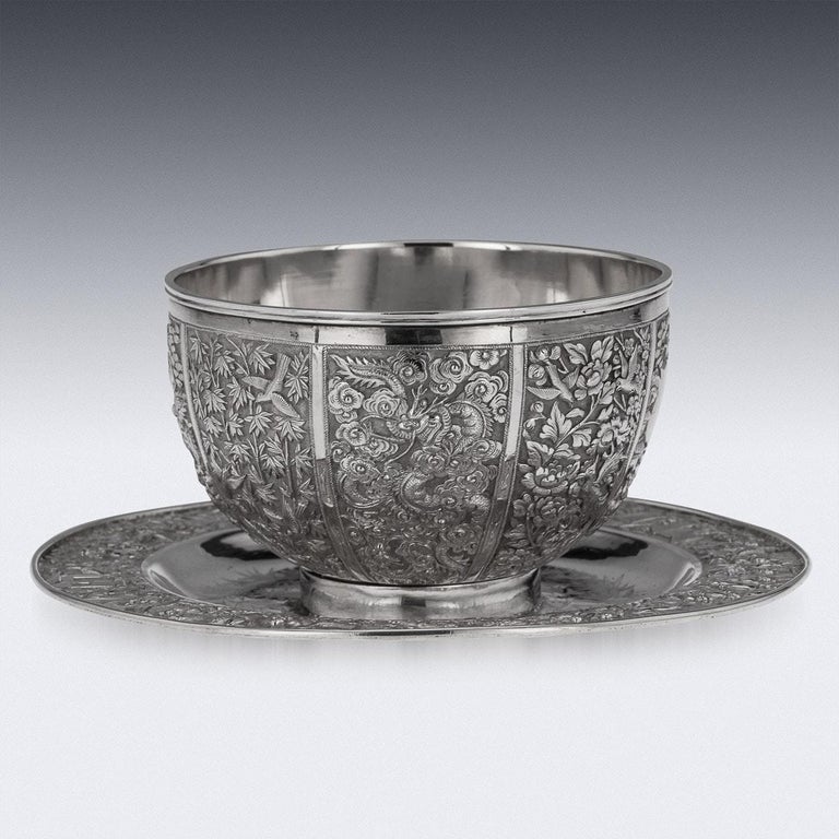 19th Century Chinese Export Solid Silver Finger Bowl and Plate, Wang ...