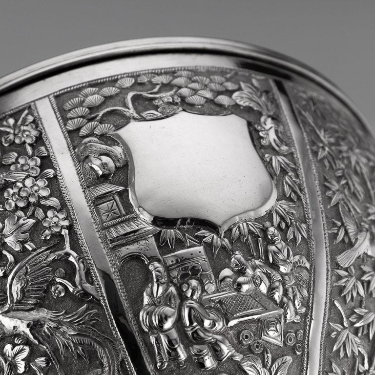 19th Century Chinese Export Solid Silver Finger Bowl and Plate, Wang ...