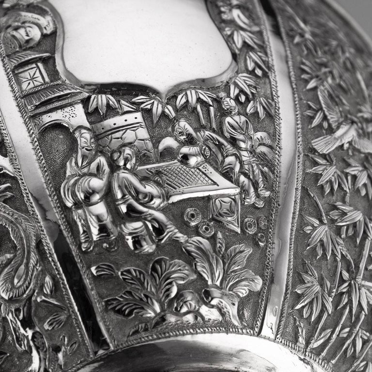 19th Century Chinese Export Solid Silver Finger Bowl and Plate, Wang ...