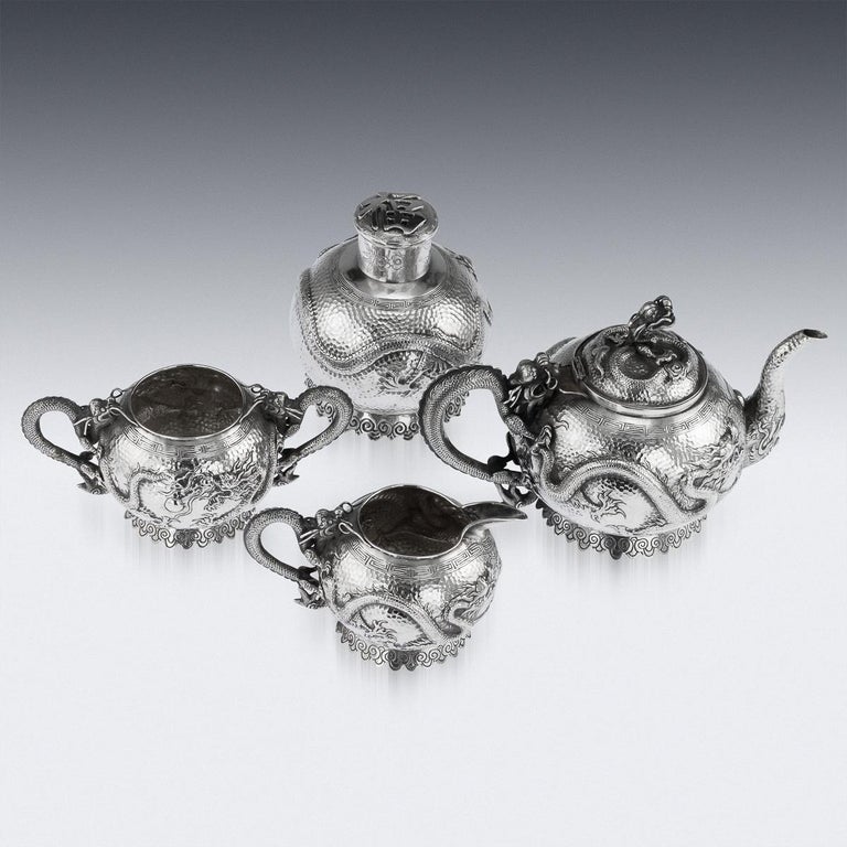 19th Century Chinese Export Tu Mao Xing Solid Silver Dragon Tea Set ...