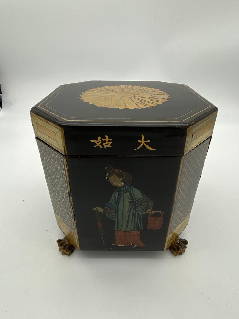 19th Century Chinese Gilt Lacquer Footed Tea Caddy at 1stDibs