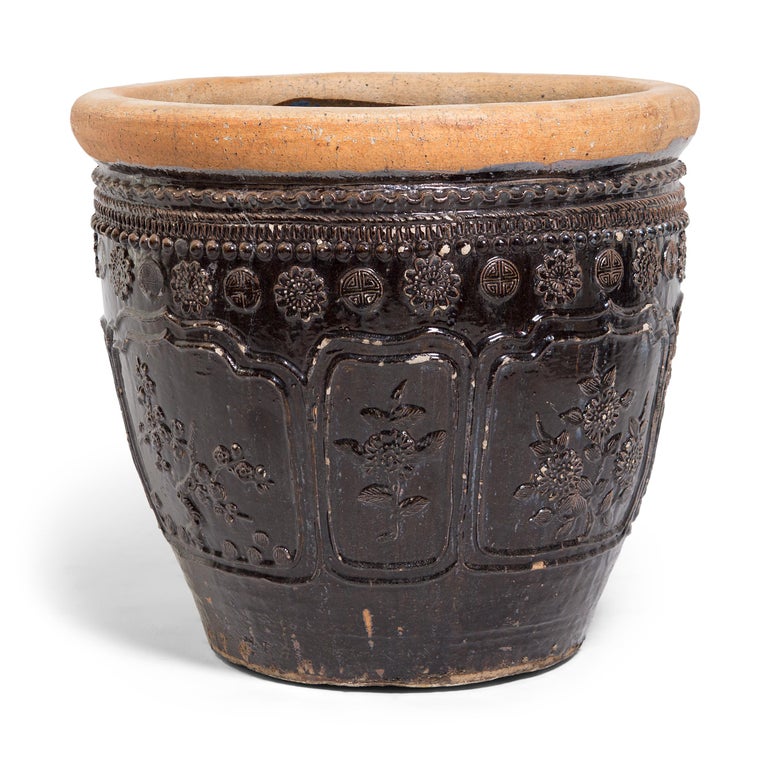Chinese Grand Floral Relief Urn, c. 1850 For Sale at 1stDibs