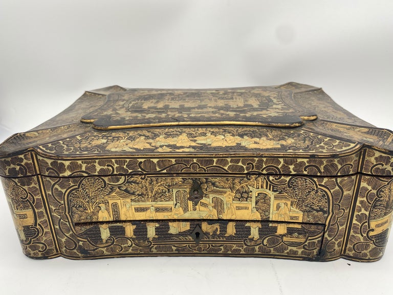 14 inch 19th Century Chinese Lacquer Sewing Box For Sale at 1stDibs