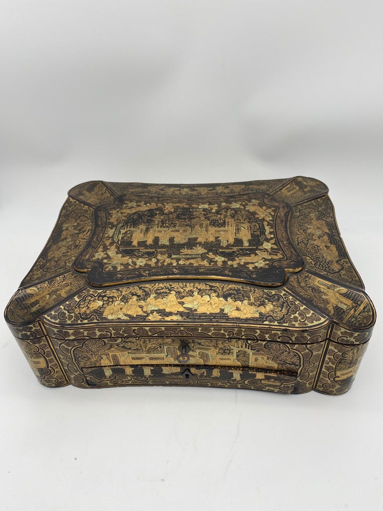 14 inch 19th Century Chinese Lacquer Sewing Box For Sale at 1stDibs
