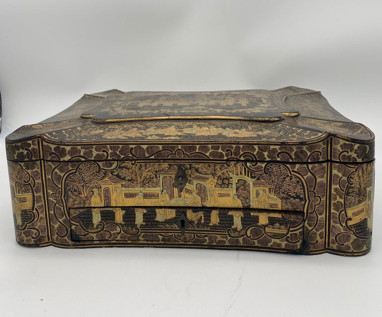 14 inch 19th Century Chinese Lacquer Sewing Box For Sale at 1stDibs