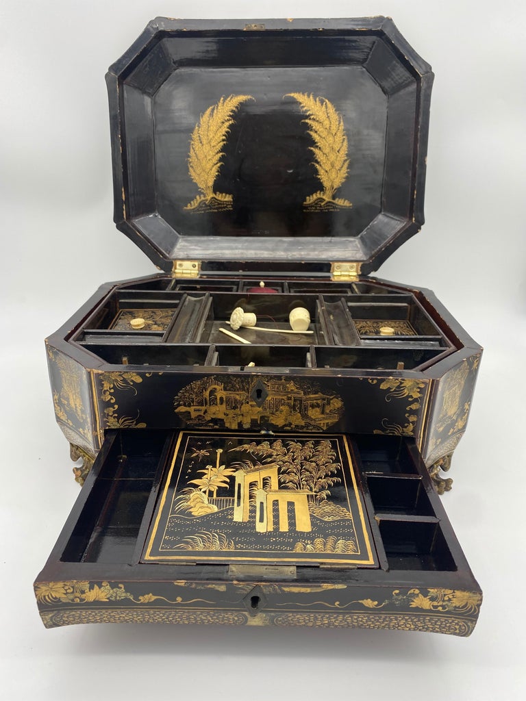 19th Century Chinese Lacquer Sewing Box For Sale at 1stDibs