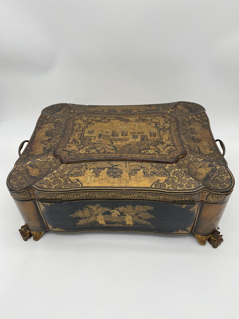 19th Century 14.25‘’ Large Chinese Lacquer Sewing Box For Sale at 1stDibs