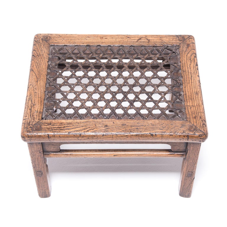 Low Chinese Stool with Woven Hide Top, c. 1850 For Sale at 1stDibs