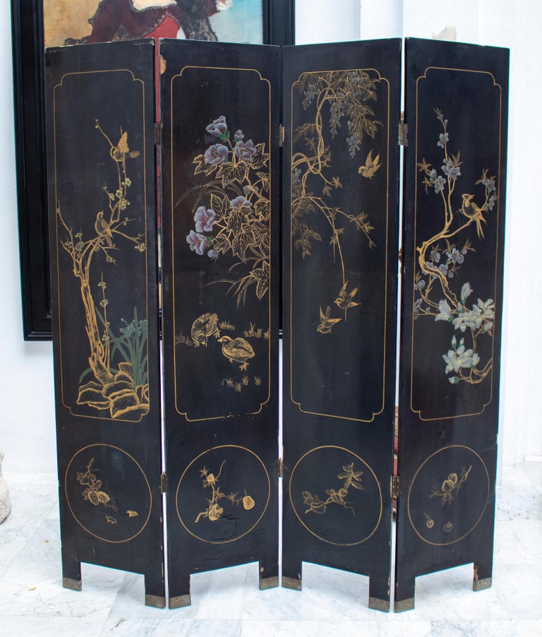 20th Century Chinese Mother of Pearl Inlay 4-Panel Folding Screen For ...