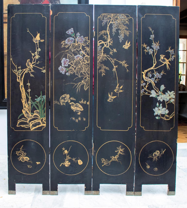 20th Century Chinese Mother of Pearl Inlay 4-Panel Folding Screen For ...