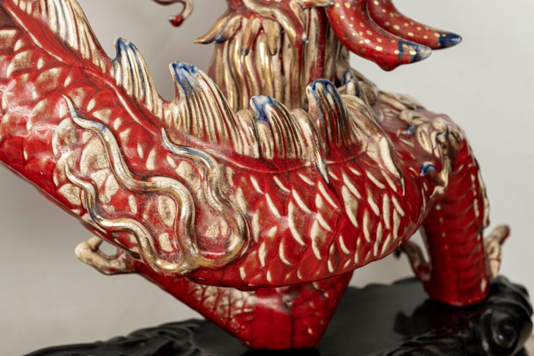 19th Century Chinese Porcelain Dragon Sculpture on Stand at 1stDibs