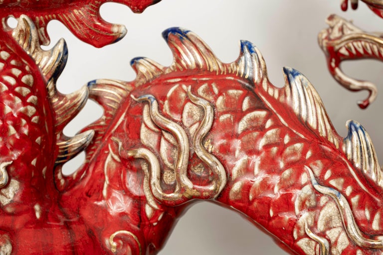 19th Century Chinese Porcelain Dragon Sculpture on Stand at 1stDibs