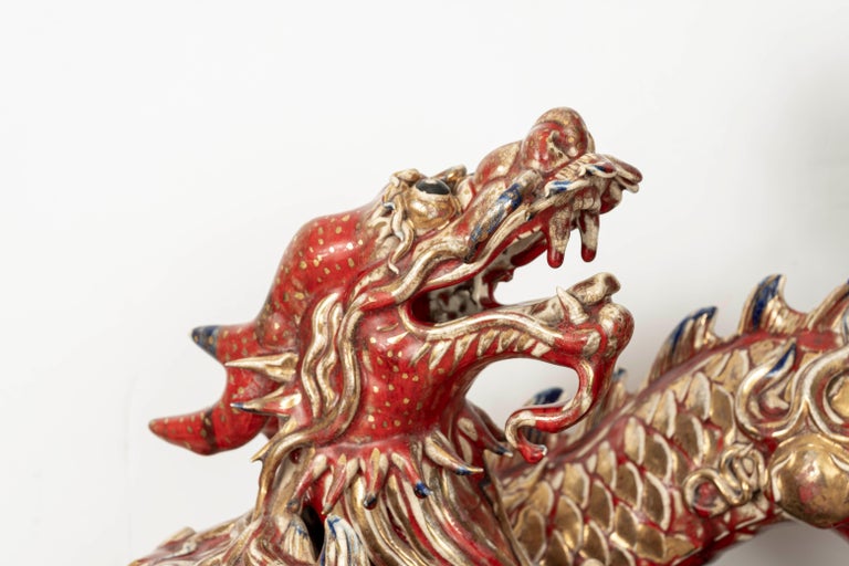 19th Century Chinese Porcelain Dragon Sculpture on Stand at 1stDibs