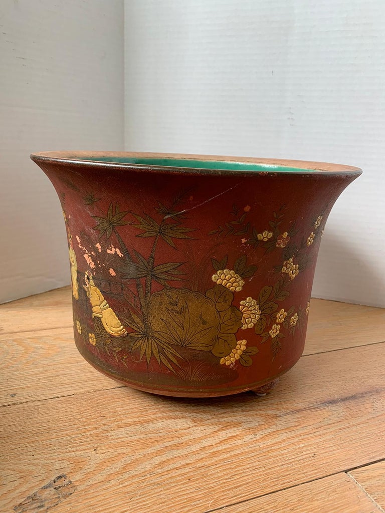 19th Century Chinese Red and Gilt Terracotta Cachepot with Green ...