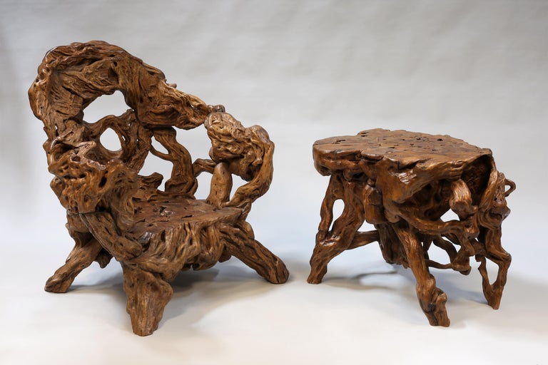 18th and 19th Century Chinese Root Wood Art Chairs and Table Set For ...