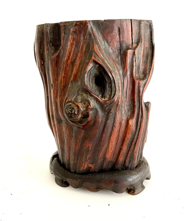 19th Century Chinese Root Wood Calligraphy Brush Pot For Sale at 1stDibs