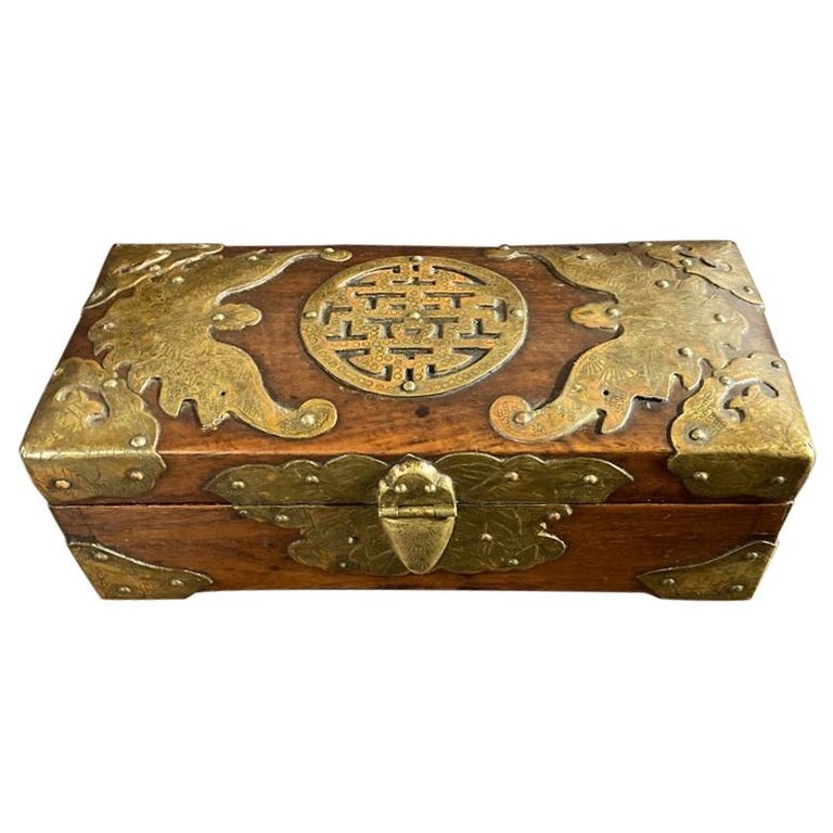 19th Century Chinese Rosewood Box with Copper Mounts at 1stDibs