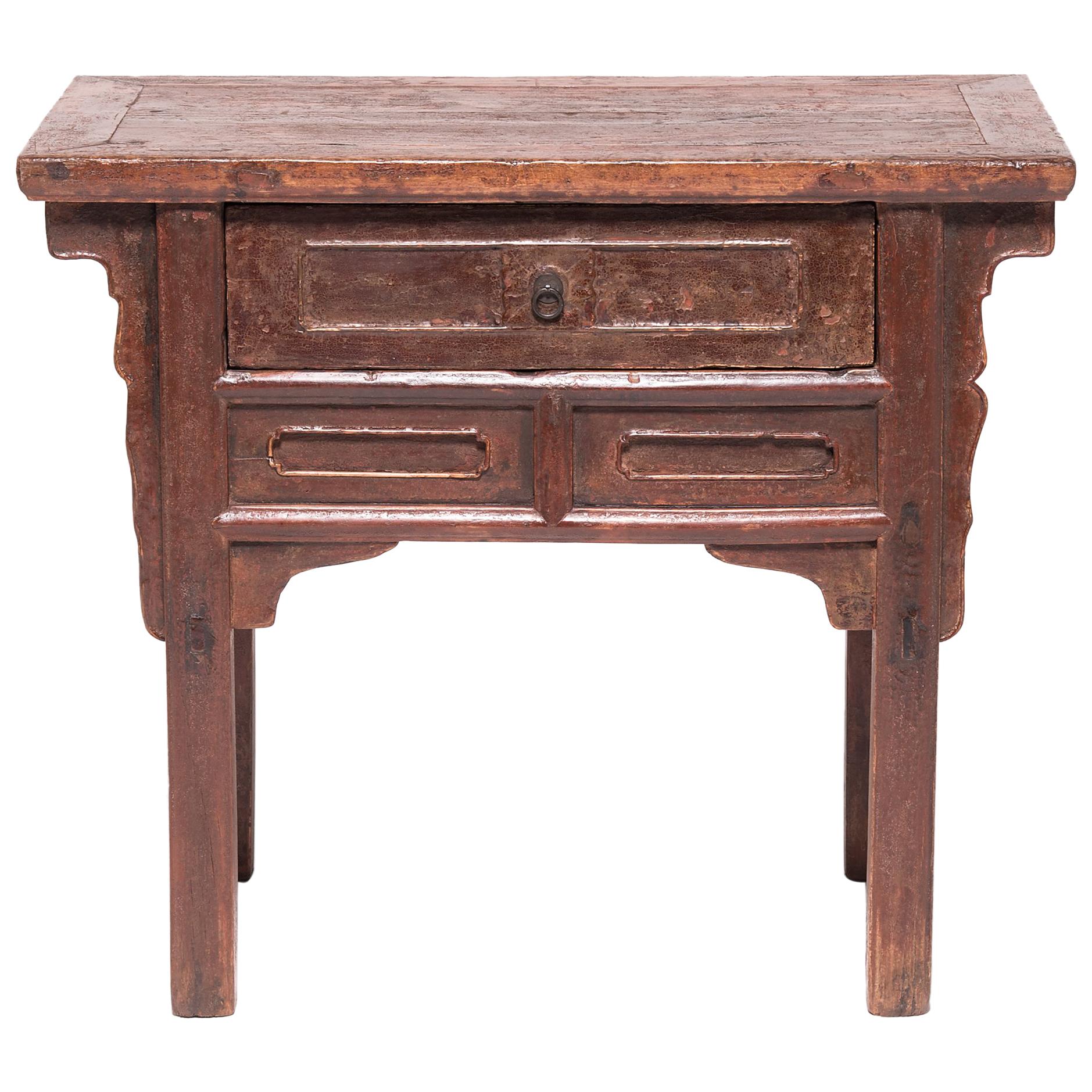 Chinese Vintage Rosewood Low Side Table with Two Drawers and Shelf For ...