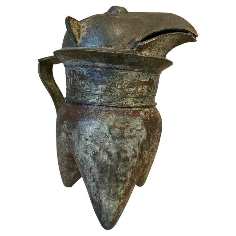 19th Century Chinese Shang Dynasty Bronze Liquor Jug Fengding He Type ...