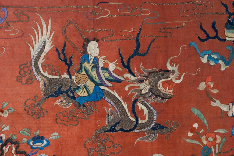 19th Century Chinese Silk Embroidered Banner or Hanging For Sale at 1stDibs