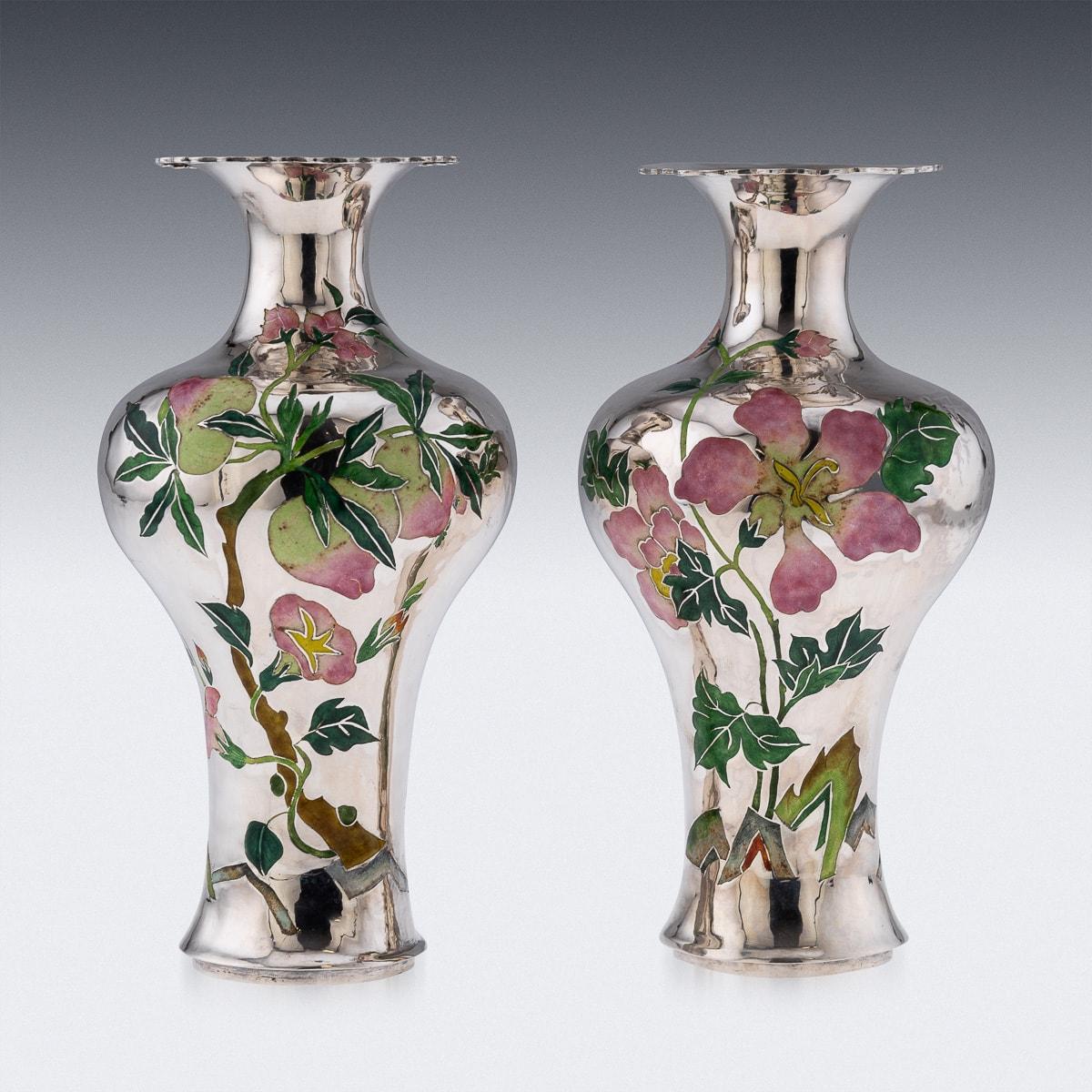 19th Century Chinese Solid Silver and Enamel Vases, Zeng, Ruihua ...