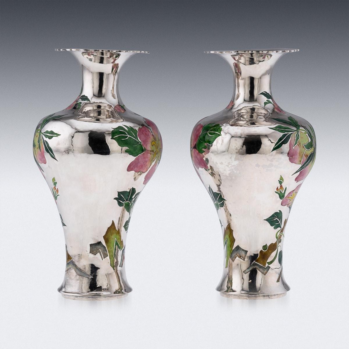 19th Century Chinese Solid Silver and Enamel Vases, Zeng, Ruihua ...