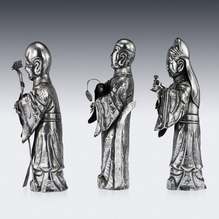 19th Century Chinese Solid Silver Set of Three Immortal Figures, circa ...