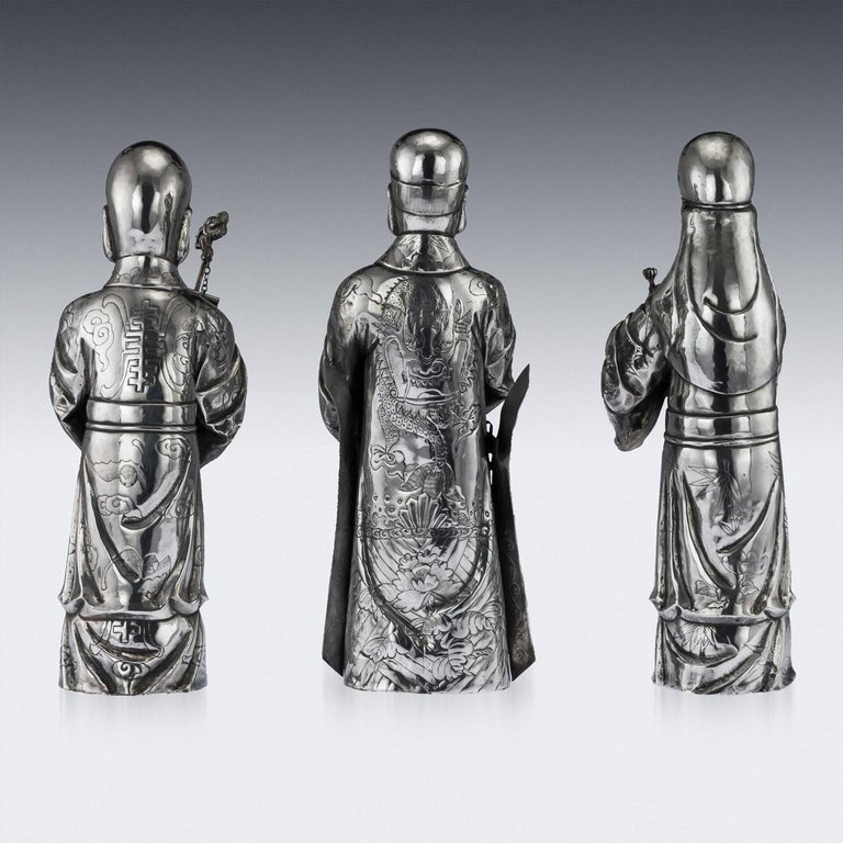 19th Century Chinese Solid Silver Set of Three Immortal Figures, circa ...