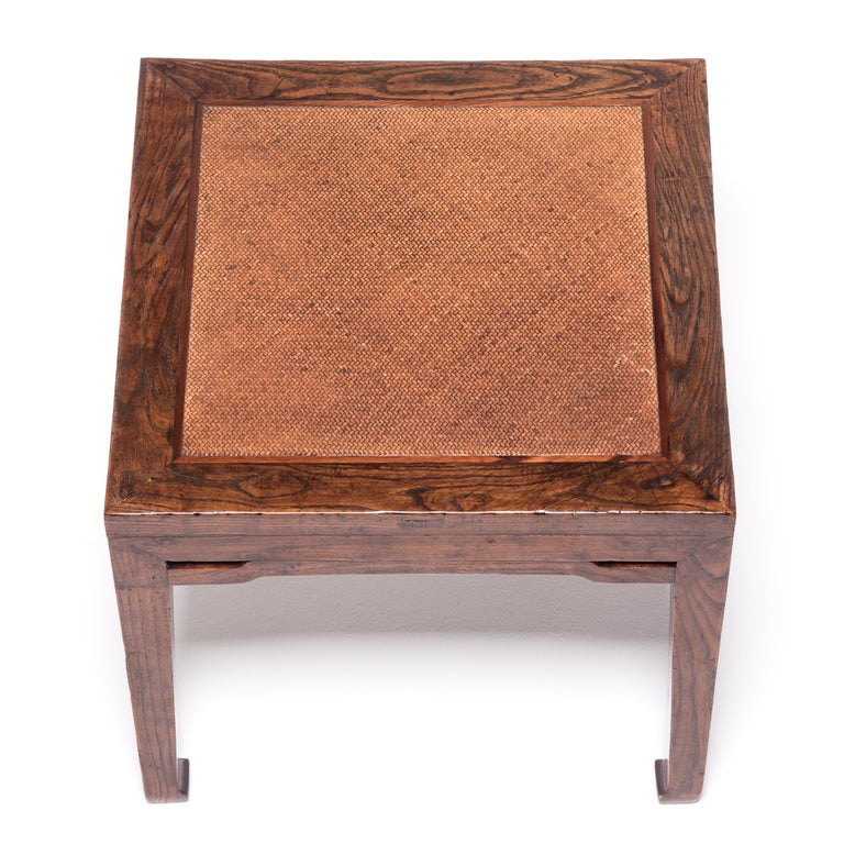 Chinese Square Stool with Woven Rattan Top, c. 1850 For Sale at 1stDibs