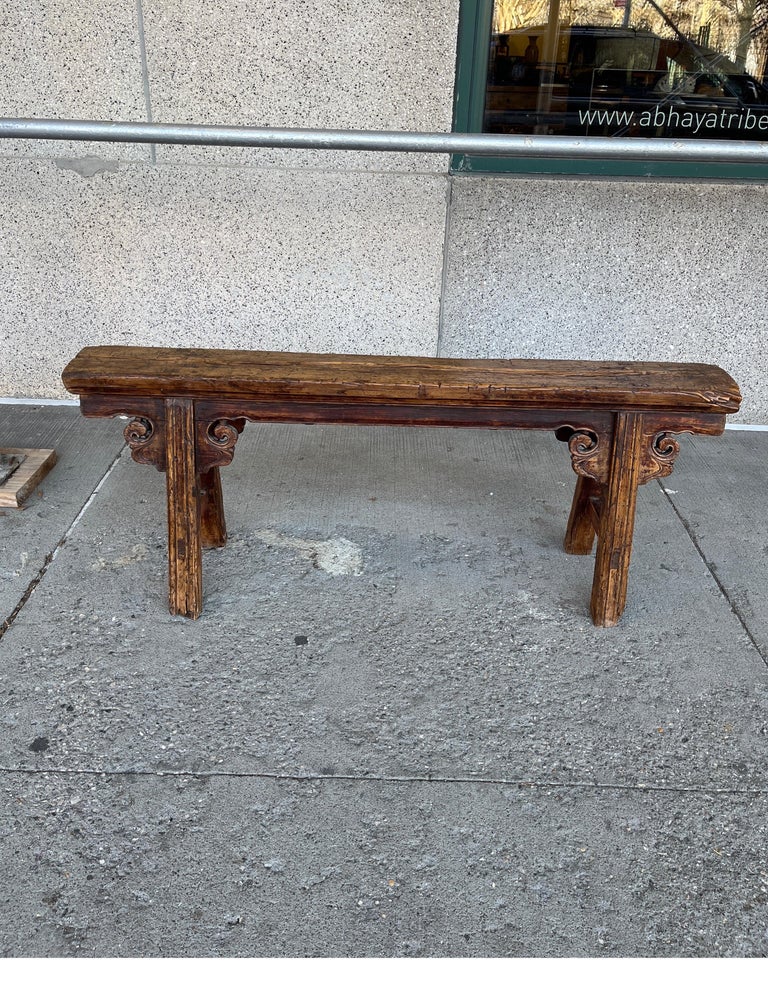 19th Century Chinese Two Person Elm Bench For Sale at 1stDibs