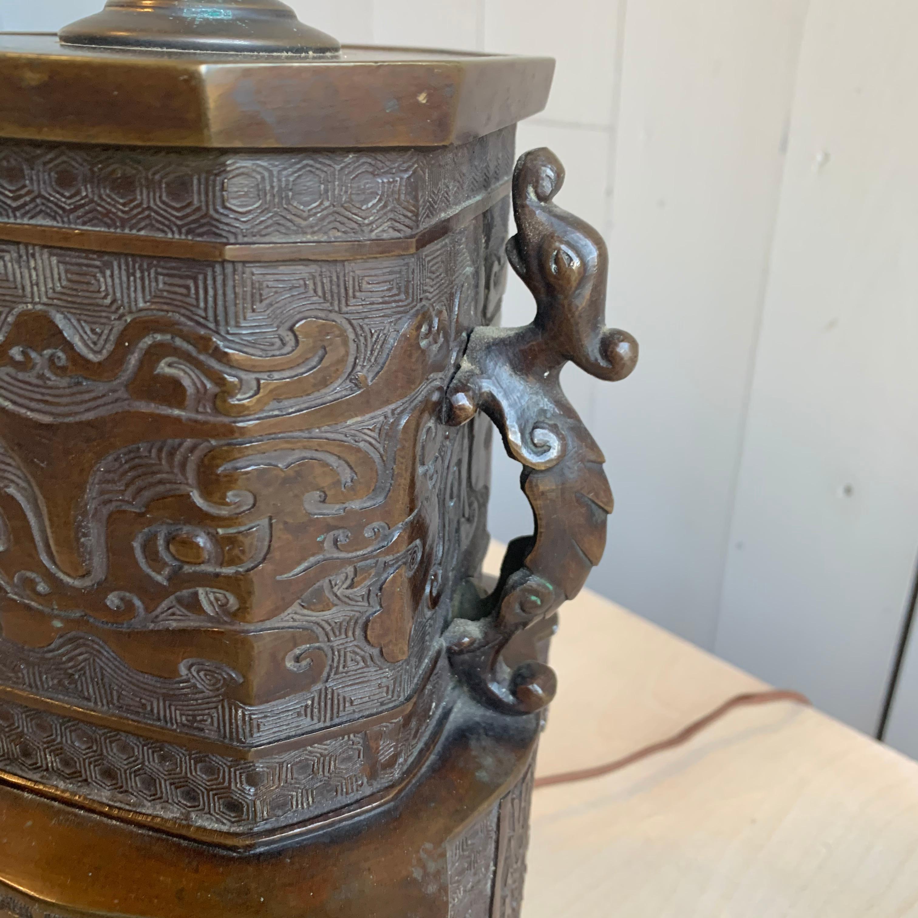 19th Century Chinese Urn In Bronze, Mounted As A Table Lamp For Sale at ...
