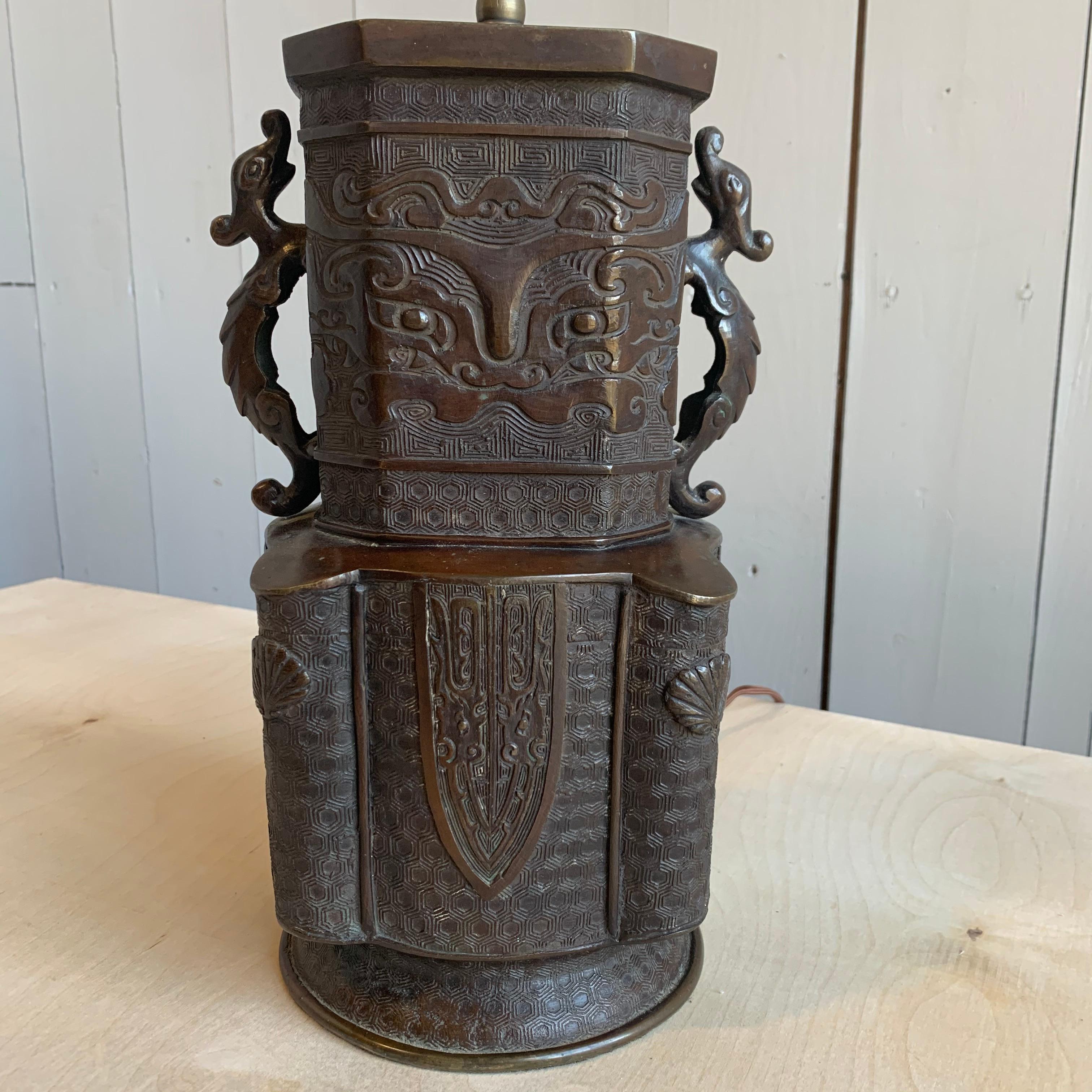 19th Century Chinese Urn In Bronze, Mounted As A Table Lamp For Sale at ...