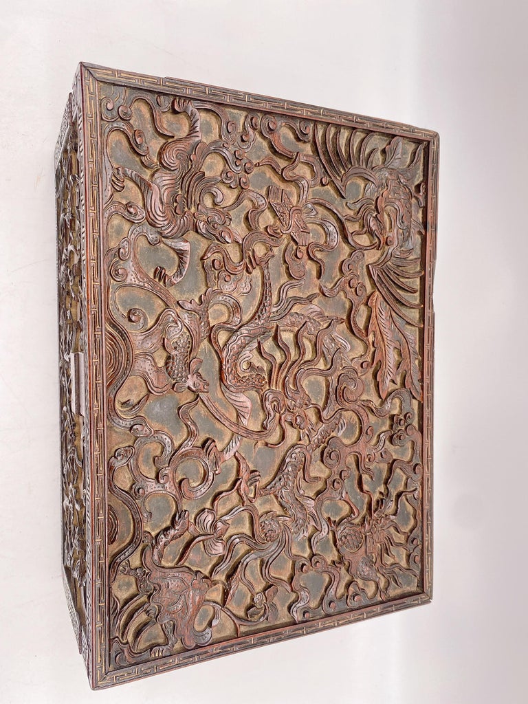 19th Century Chinese Wooden Rectangular 'Mythical Beasts' Box For Sale ...