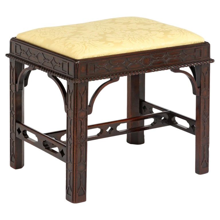 19th Century Chippendale Style Blind-Fret Carved Stool For Sale at 1stDibs