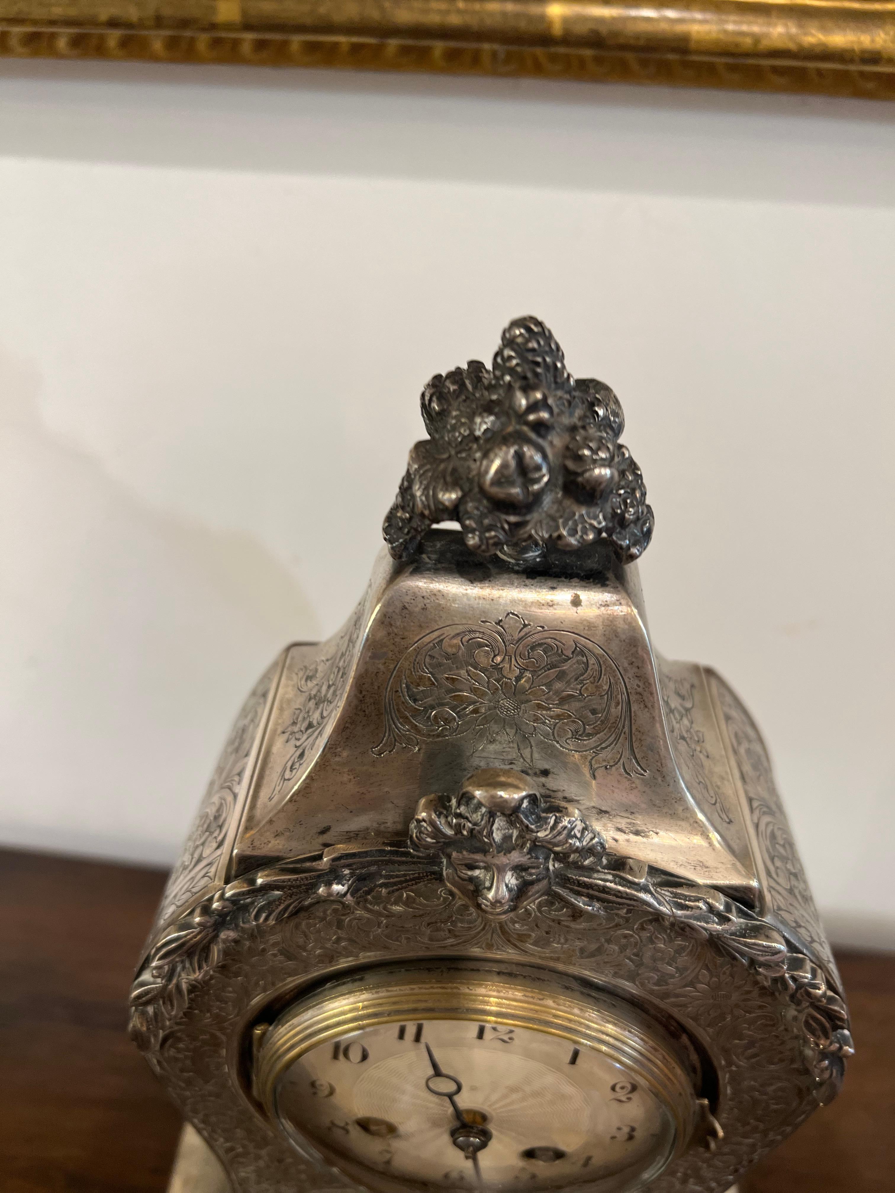 19th Century Chiseled Silver Table Clock For Sale at 1stDibs