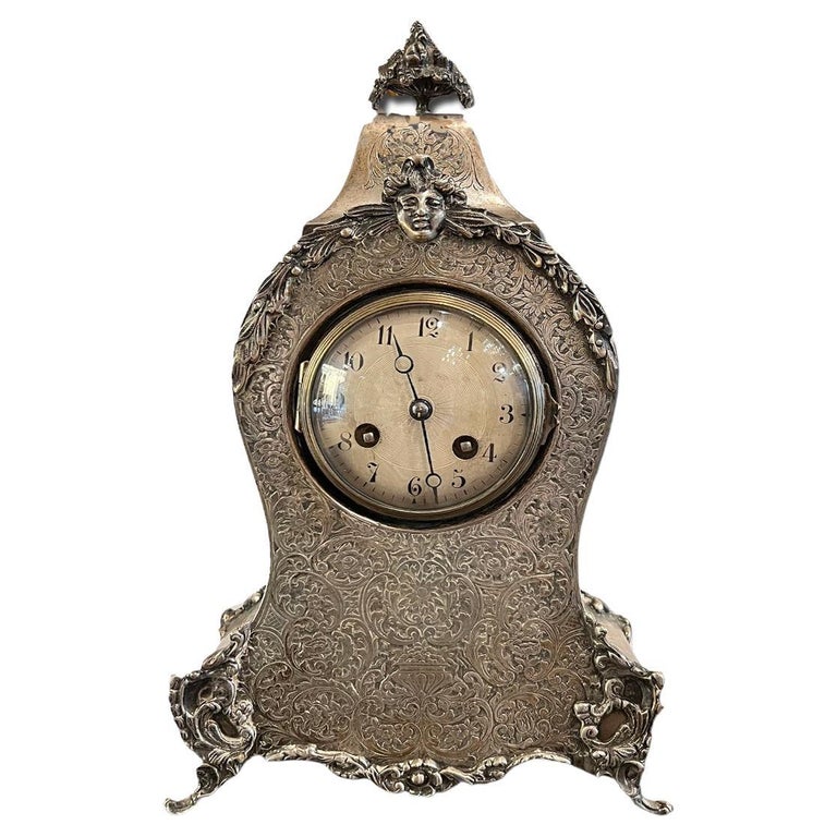 19th Century Chiselled Silver Table Clock For Sale at 1stDibs