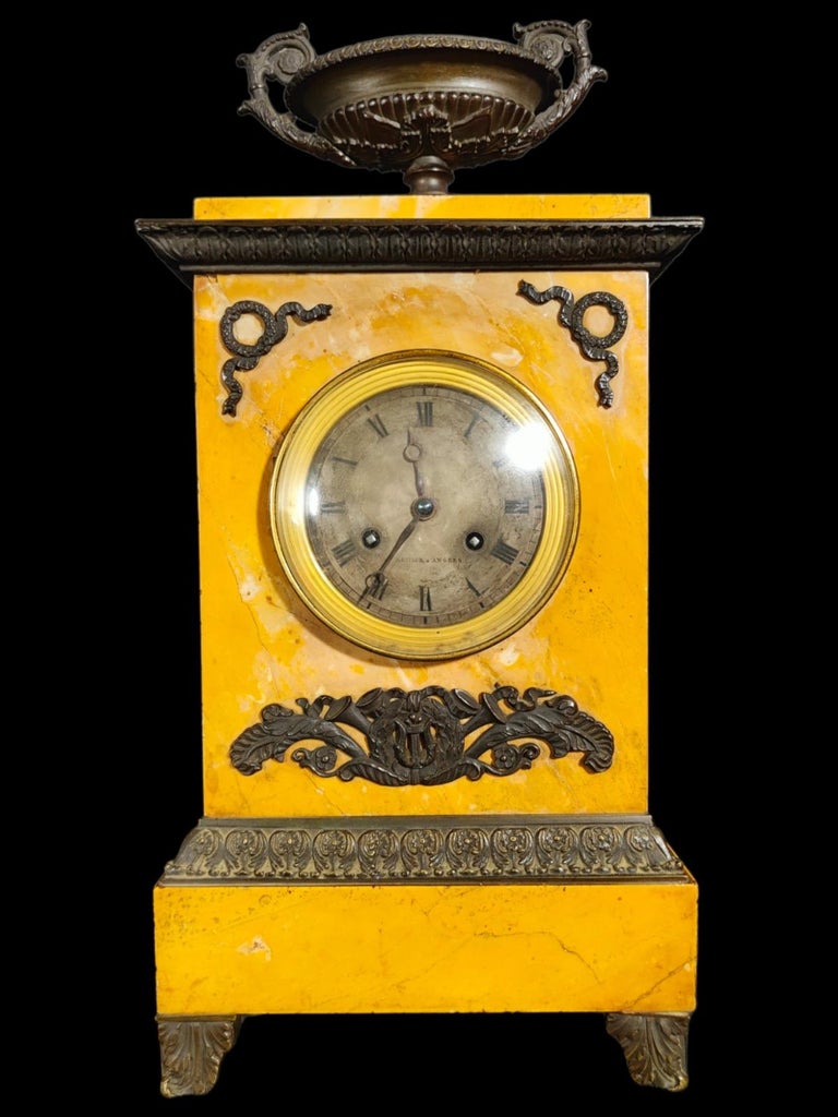 19th Century Clock Empire Clock in Siena Marble For Sale at 1stDibs