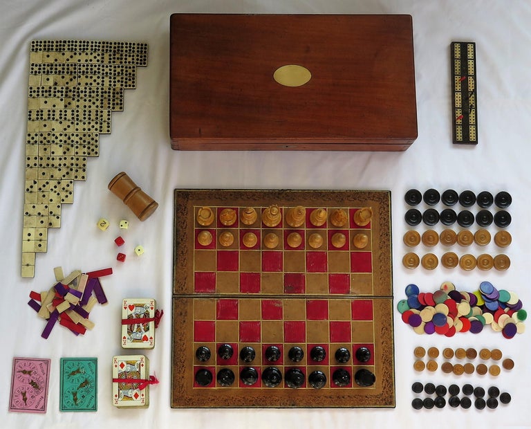 Large Victorian Games Compendium in Hardwood Jointed Box with Many ...